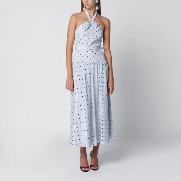 Alessandra Rich Polka Dot Silk Halterneck Midi Dress
