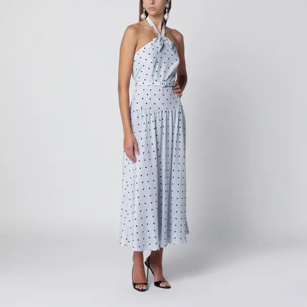 Alessandra Rich Polka Dot Silk Halterneck Midi Dress