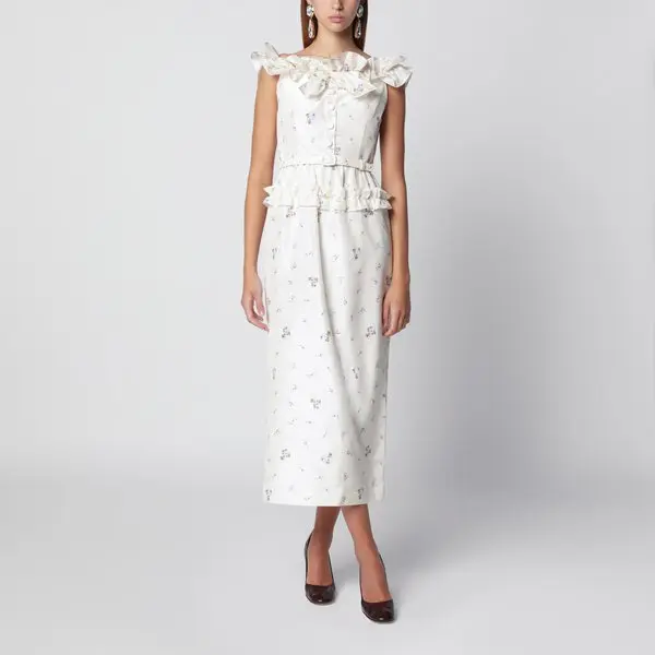 Alessandra Rich Floral Print Silk Midi Dress - White