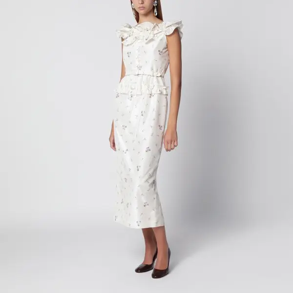 Alessandra Rich Floral Print Silk Midi Dress - White