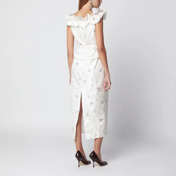 Alessandra Rich Floral Print Silk Midi Dress - White