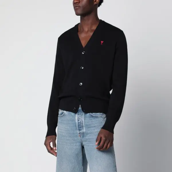 AMI Paris Wool Cardigan With Embroidered Logo