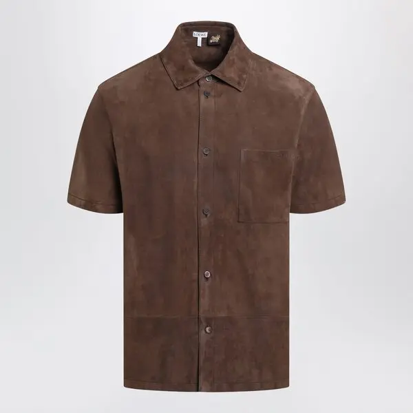 Loewe Short-sleeved Shirt In Dark Suede Goatskin - Brown