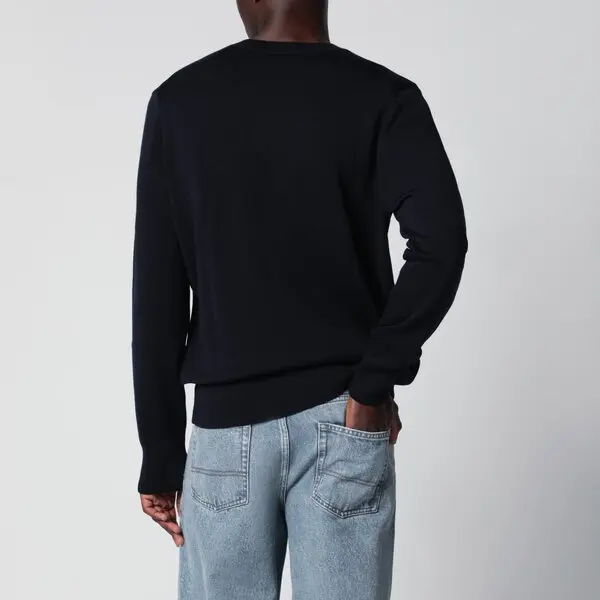 AMI Paris Navy Wool Crewneck Sweater With De Coeur Embroidery - Blue