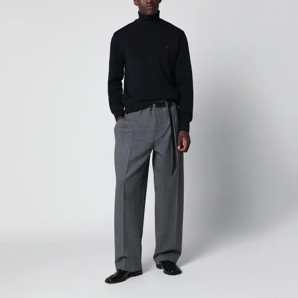 AMI Paris Navy Turtleneck Sweater De Coeur