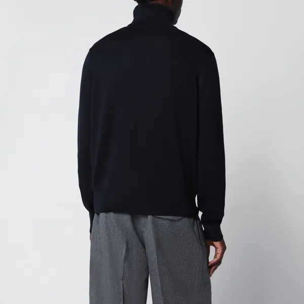 AMI Paris Navy Wool Turtleneck Sweater With De Coeur Logo