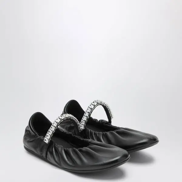JIMMY CHOO Jade Nappa Leather Ballet Flats With Crystal Strap - Black
