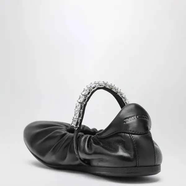 JIMMY CHOO Jade Nappa Leather Ballet Flats With Crystal Strap - Black