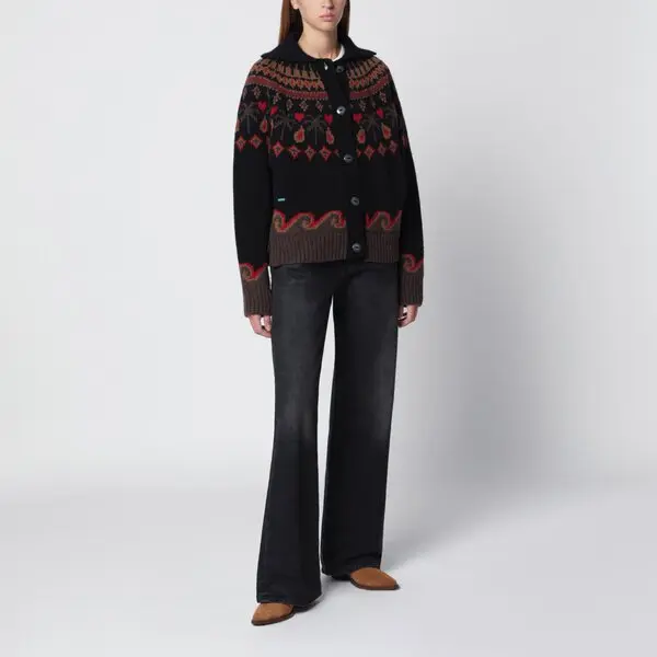 Alanui Black Jacquard Wool Cardigan