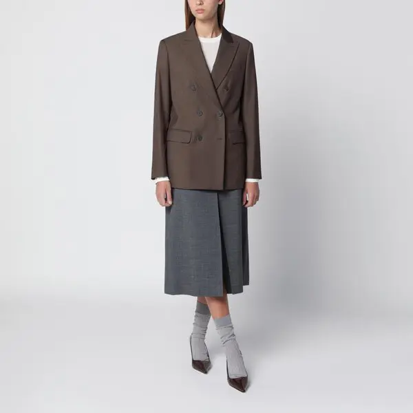 Max Mara Leather Double-breasted Wool Jacket