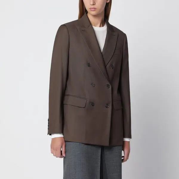 Max Mara Leather Double-breasted Wool Jacket
