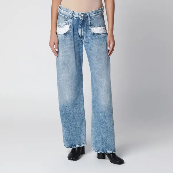 MAISON MARGIELA Light Washed Blue Jeans With Contrasting Insert Pocket Details - Light Blue