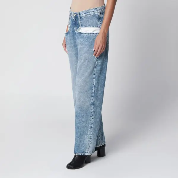 MAISON MARGIELA Light Washed Blue Jeans With Contrasting Insert Pocket Details - Light Blue
