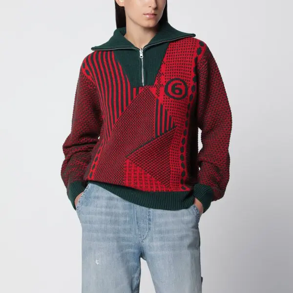 MAISON MARGIELA Geometric Jacquard Knit Sweater - Green