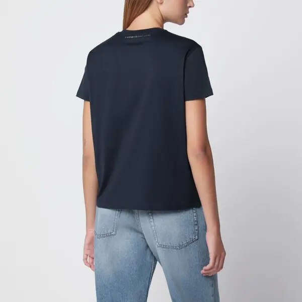 Max Mara Navy Cotton T-shirt With Logo Print - Blue