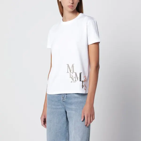 Max Mara Cotton T-shirt With Logo Print - White