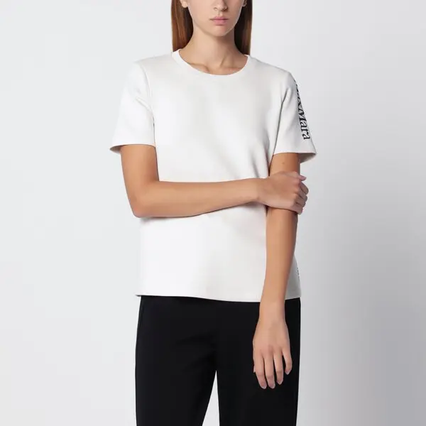 Max Mara Cru Cotton-blend T-shirt With Embroidered Logo - Beige