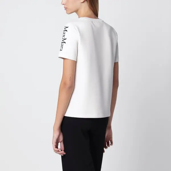 Max Mara Cru Cotton-blend T-shirt With Embroidered Logo - Beige
