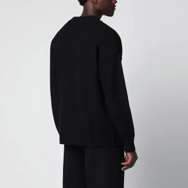 AMI Paris V-neck Wool Cardigan With De Coeur Logo - Black