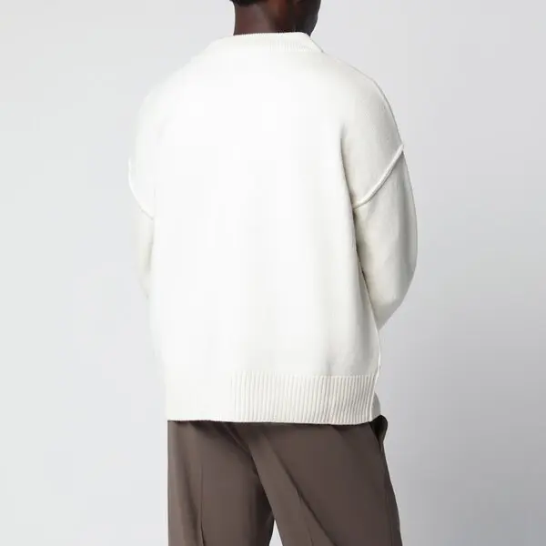 AMI Paris Virgin Wool V-neck Cardigan With De Coeur Logo