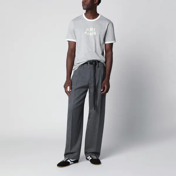AMI Paris Cream Cotton T-shirt With Logo Appliqu
