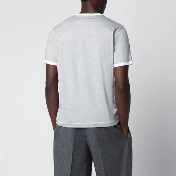 AMI Paris Cream Cotton T-shirt With Logo Appliqu
