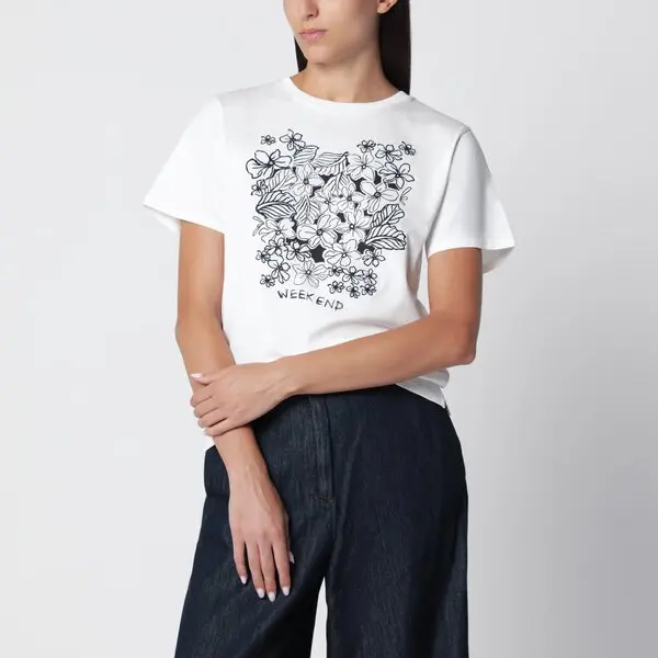 Max Mara Cotton Jersey T-shirt With Floral Graphic - White