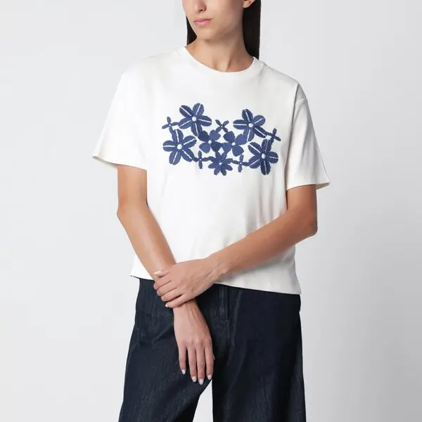 Max Mara Cru Cotton Jersey T-shirt With Embroidery