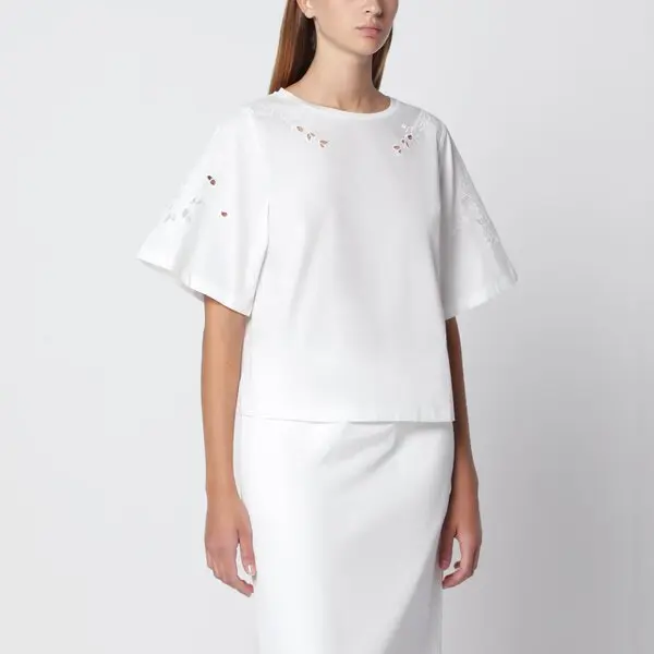 Max Mara Cotton T-shirt With Openwork Embroidery - White