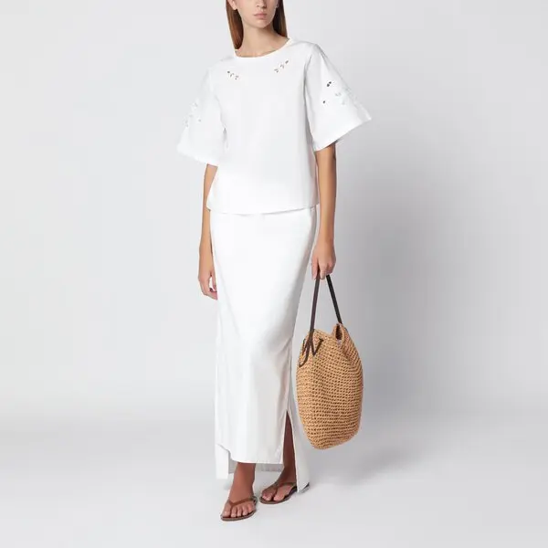 Max Mara Cotton T-shirt With Openwork Embroidery