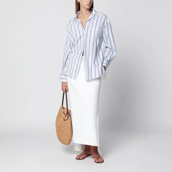 Max Mara Striped Cotton Shirt With Sangallo Insert - White