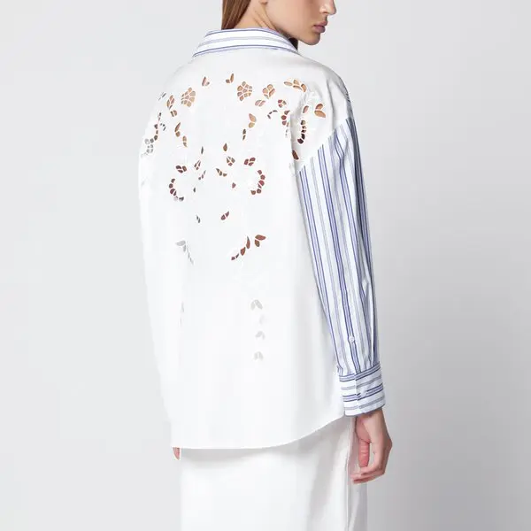 Max Mara Striped Cotton Shirt With Sangallo Insert - White