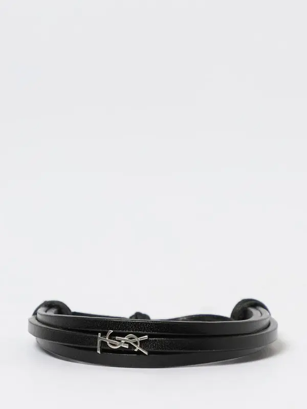 Saint Laurent Calfskin Leather Bracelet With Interlocking Logo