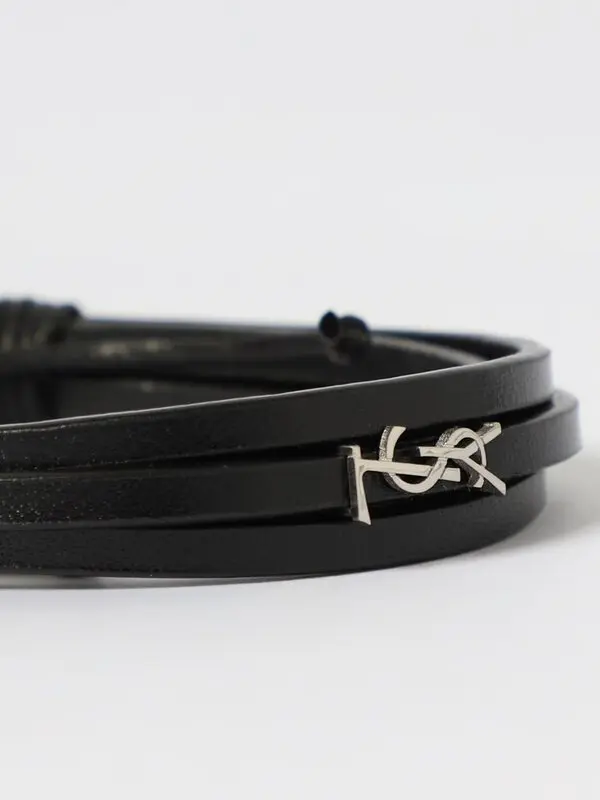Saint Laurent Calfskin Leather Bracelet With Interlocking Logo