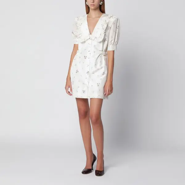 Alessandra Rich Silk Taffeta Floral Print Mini Dress