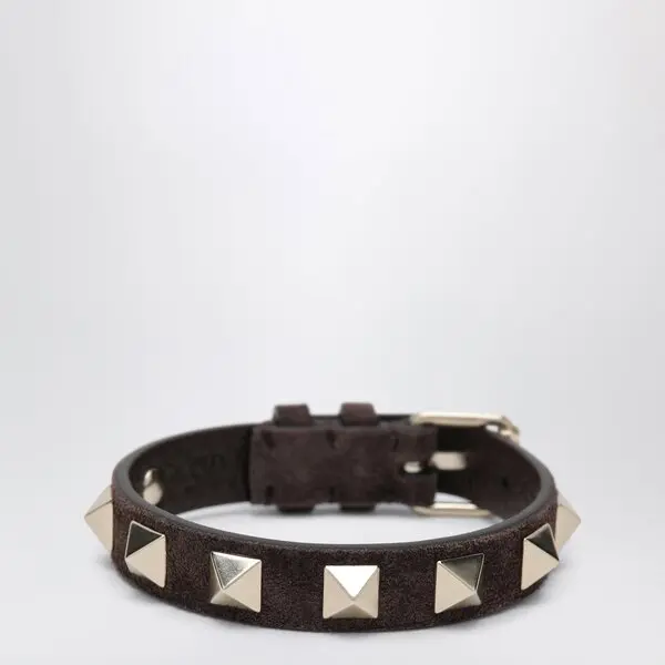 Valentino Garavani Rockstud Bracelet In Ebony Suede Leather - Brown