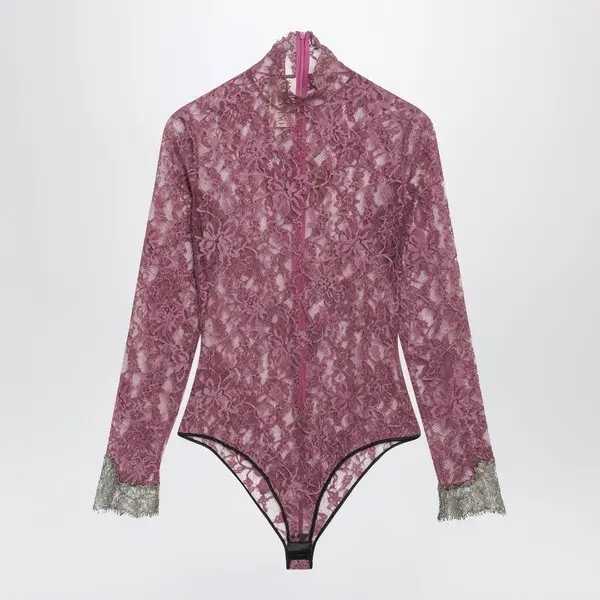 Valentino Garavani Burgundy Lace Bodysuit - Red