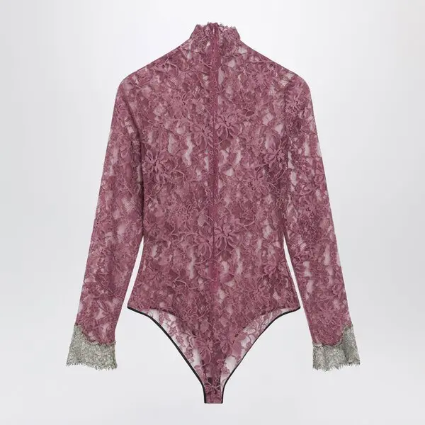 Valentino Garavani Burgundy Lace Bodysuit - Red