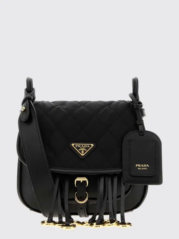 Prada Quilted Leather Crossbody Bag With Fringe - Black