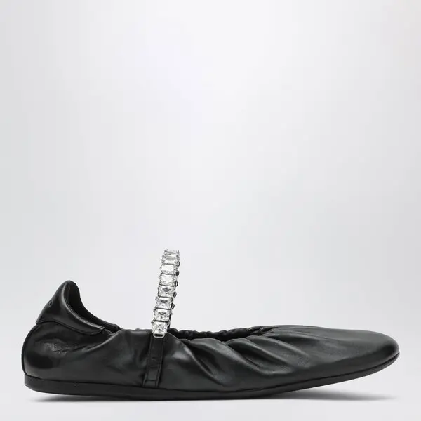 JIMMY CHOO Nappa Leather Ballet Flats With Crystal Embellishment - Black