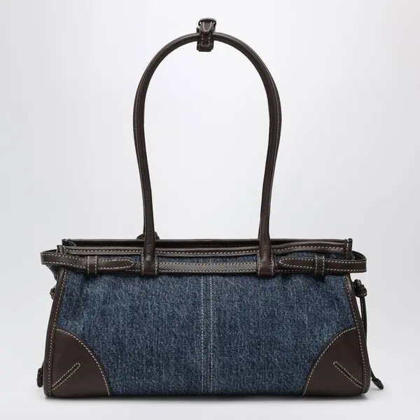 Prada Bonnie Medium Handbag In Denim And Leather - Blue