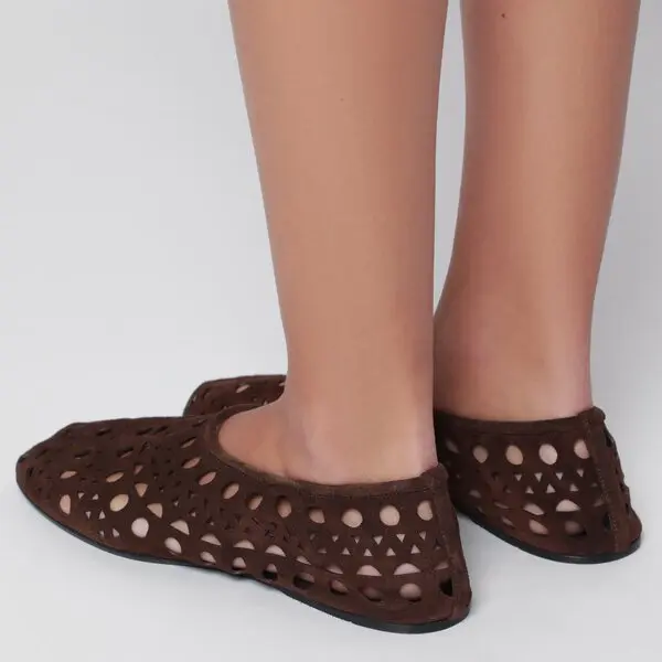 Alaïa Perforated Suede Vienne Slippers - Brown