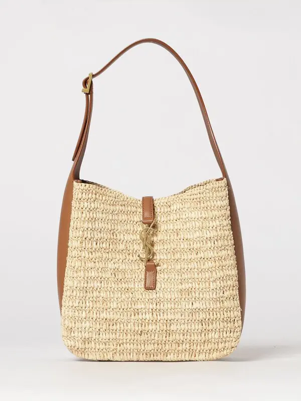 Saint Laurent Raffia And Leather Bag - Cream