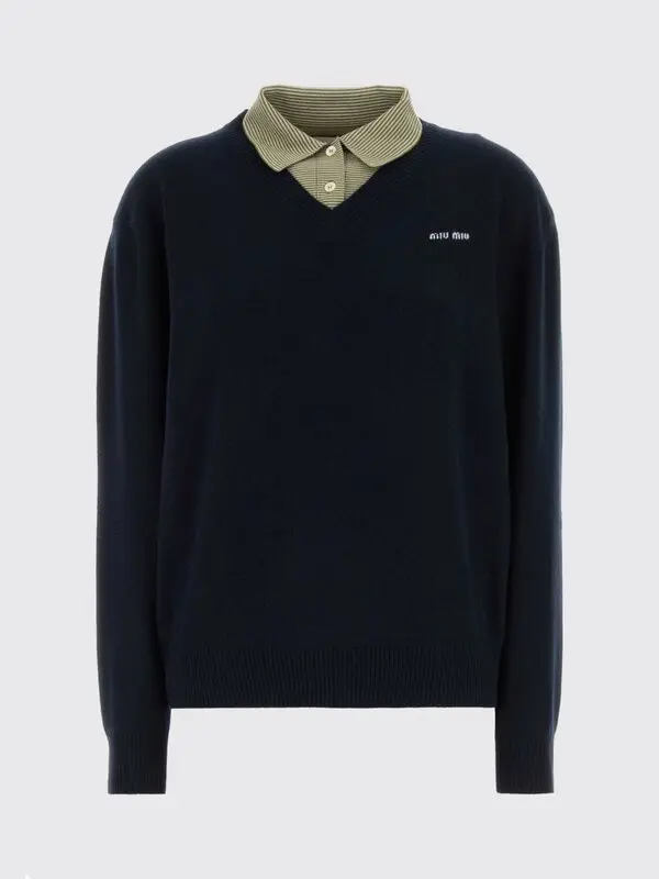 Miu Miu V-neck Knit Polo Shirt - Blue