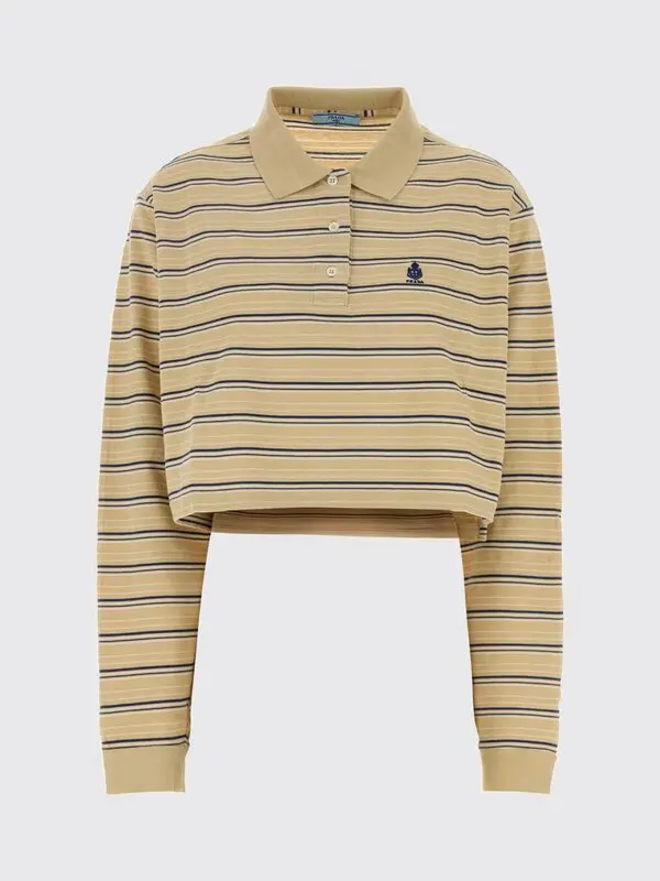 Prada Long Sleeve Striped Polo Shirt - Cream