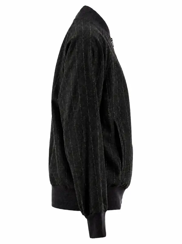 Brunello Cucinelli Pinstripe Wool-blend Bomber Jacket With Sequined Crest - Multicolor
