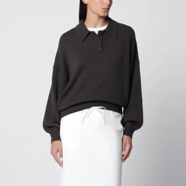 LISA YANG Cashmere Polo Sweater - Gray