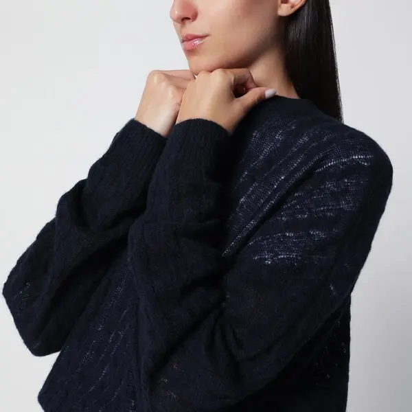 LISA YANG Navy Cable-knit Cashmere-silk Amabel Sweater - Blue