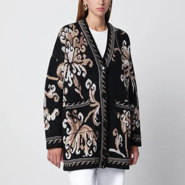Etro Wool Jacquard Cardigan - Black