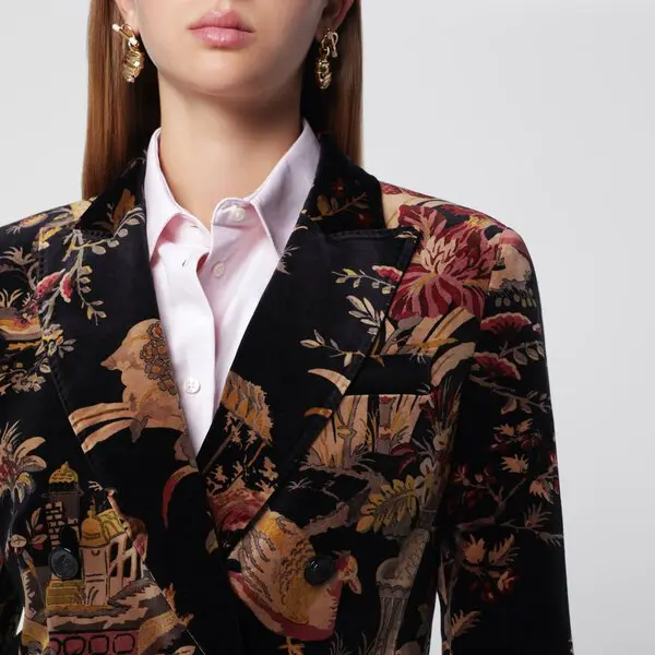 Etro Printed Double-breasted Velvet Jacket